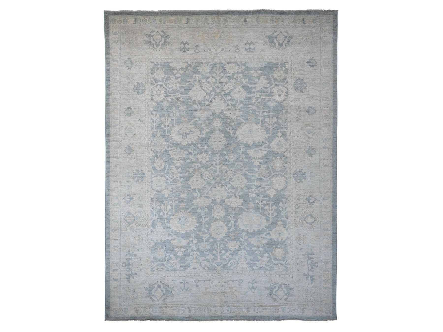 11'9"x15'5" Marengo Gray, Afghan Angora Oushak with All Over Leaf ...