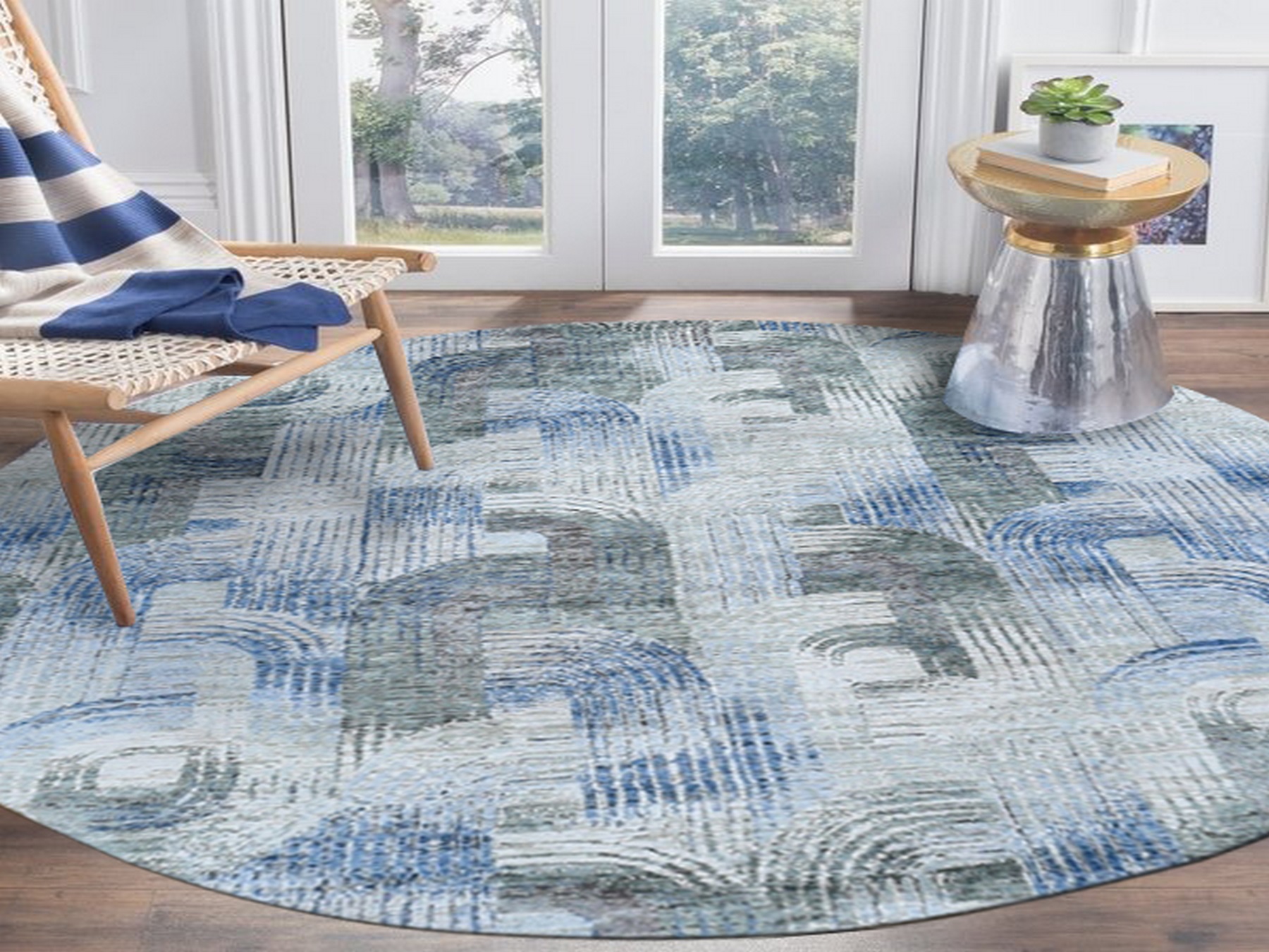 8'x8' THE INTERTWINED PASSAGE,Round Silk With Textured Wool Hand ...