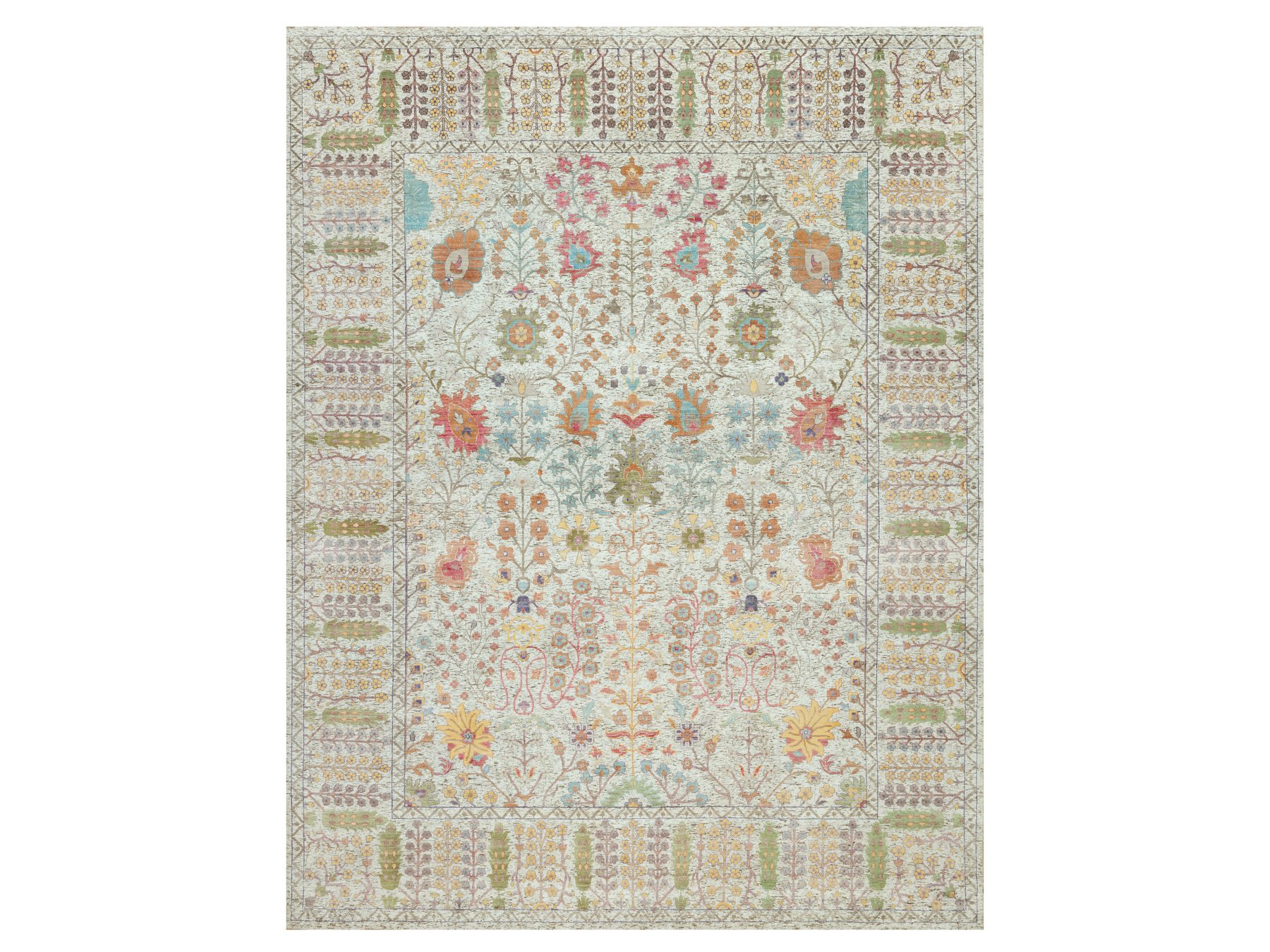 11'8"x15' Gardenia White, Hand Knotted Densely Woven, Silk With ...